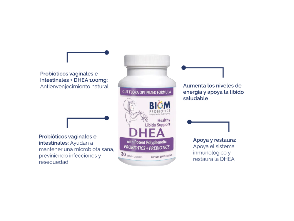 BIOM DHEA 100mg + Probióticos Vaginales e Intestinales 30 Cápsulas ...